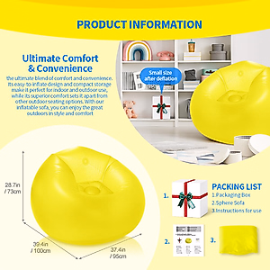 Nevife Inflatable Sofa Chair, Lounge Couch, Portable Bean Bag for Camping Trip, Movie Night,Party,Kids Room,Game Room,Living Room…