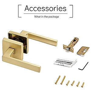 Linkaa Passage Door Handles Door Lever Gold Stain Brass for Hall or Closet, Keyless Door Lock, Square Shape Interior Door Handle. (1, Passage (No Lock))