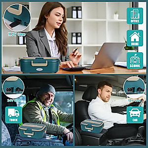 CJOIAW Electric Lunch Box Leak Proof, Food Heated 12V 24V 110V Portable Heating Box Heater for Car/Truck/Home heated lunch boxes for adults 1.5L Removable Stainless Steel Container