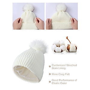 4 Pieces Womens Winter Satin Lined Knit Pom Beanie Hats Touchscreen Gloves Set