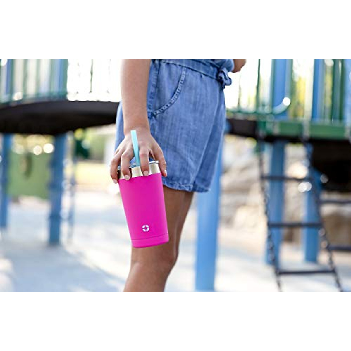 Ello Rise Vacuum Insulated Stainless Steel Tumbler with Optional Straw, 12 oz, Touchdown Blue