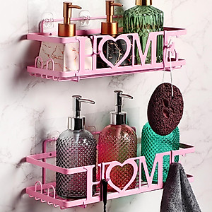 Tisancy Bathroom Accessories Set 2 Set Shower Caddy for Bathroom Organizer Wall Decor for Tub Kitchen Self Adhesive Wall Mounted Storage No Drilling Shower Rack Basket Bin Tray with 4 Hook Heart Sign