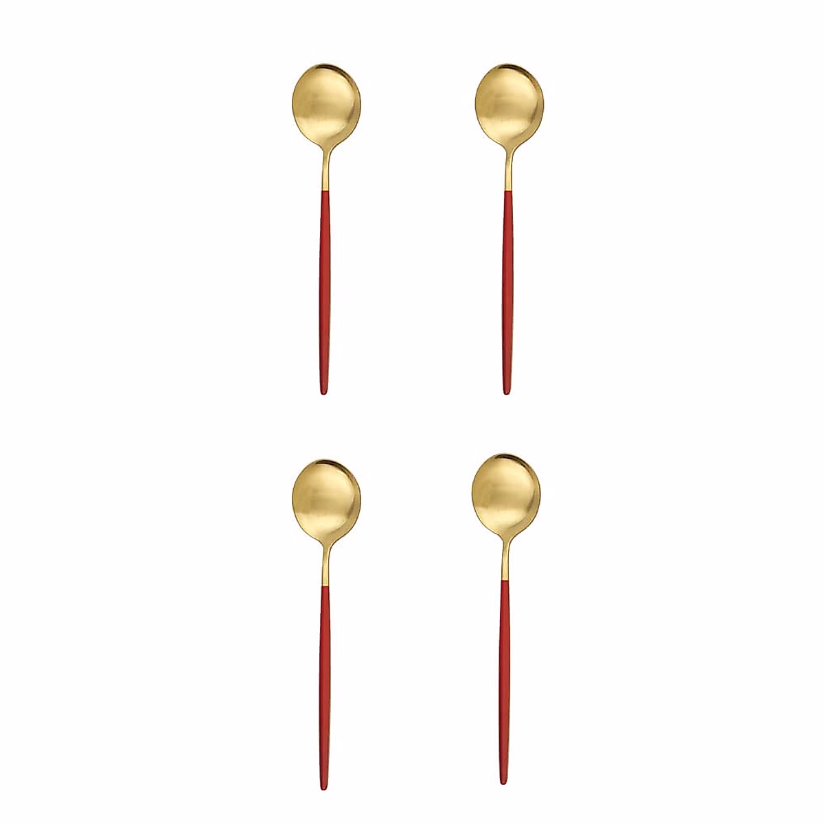 Gugrida 4Pcs Matte Tea Spoon Cutlery Stainless Steel Coffee Spoon Silverware Small Stirring Spoon Tableware Kitchen Flatware 5.11" Gold Red