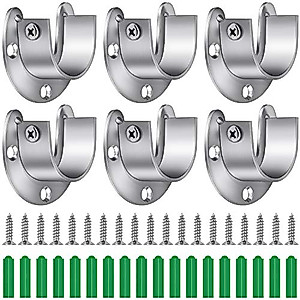 Favordrory 6 Pieces Stainless Steel Closet Pole Sockets Rod Socket Flange Set Rod Support Flange Holder, U Shaped, Easy Installation or Removal