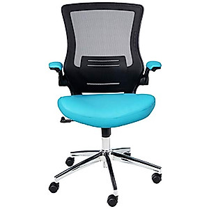 Office Star Ventilated Black Screen Back Faux Leather Manager's Office Chair with Padded Color Flip Arms with Angled Chrome Base, Blue