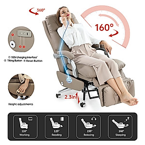 LEAGOO S001 Automatic Executive Home Office Chair Electric Big and Tall Ergonomic Reclining Office Chair with Foot Rest, High-Back PU Leather Computer Desk Chairs with Wheels Rolling Task Chair