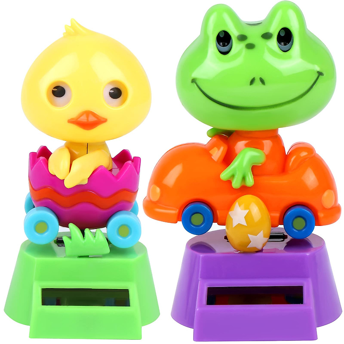2 PCS Easter Chick Frog Solar Ornaments Easter Ornaments Solar Dancing Toys Solar Bobblehead Solar Dancing Figures Solar Bobble Dancing Toys for Window Desk Car Home Party Decoration Gift