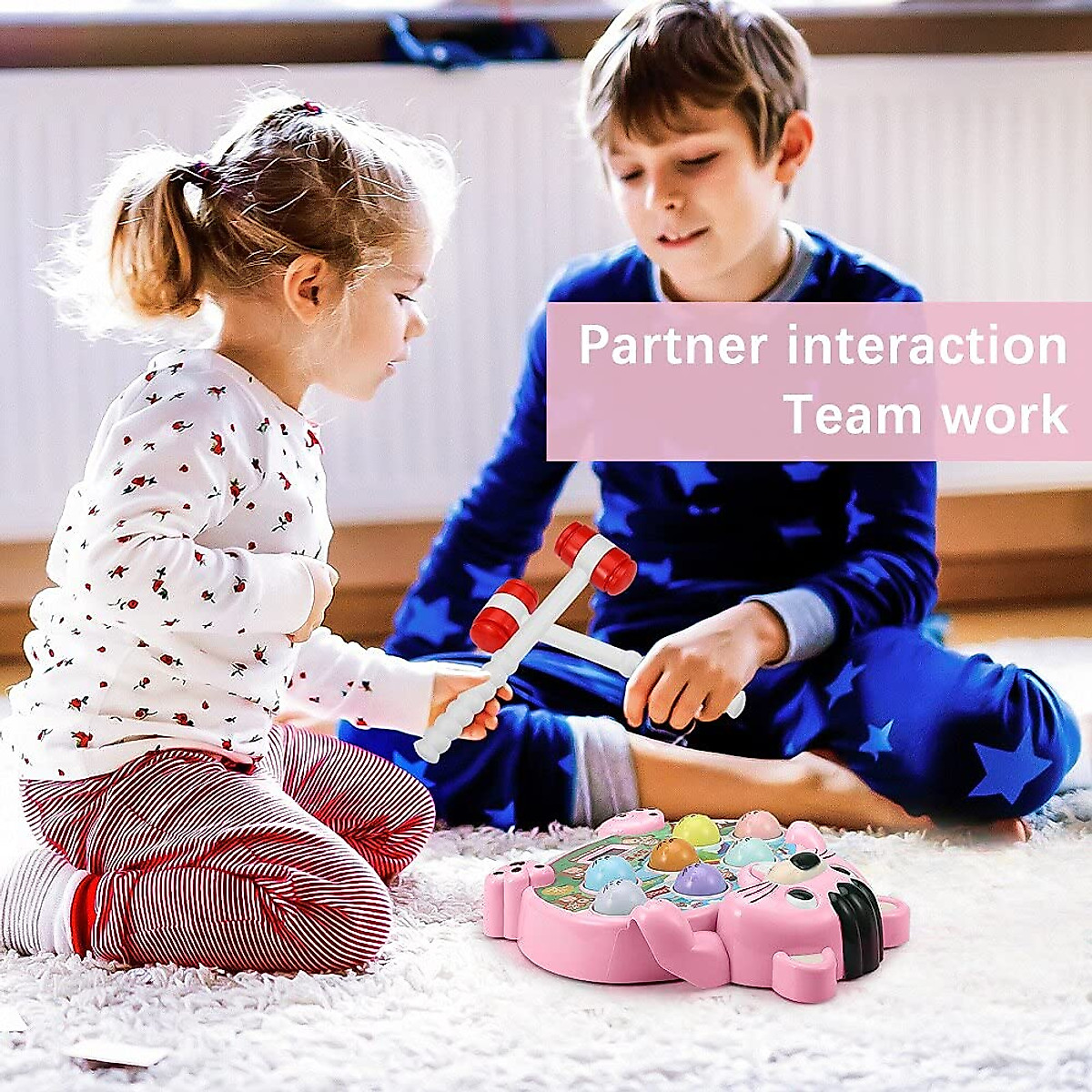 XDR Whack A Mole Game for Toddlers, Interactive Whack a Mole Pounding Toy, Fun Activities for Toddlers Games Age 3, 4, 5, 6,7 Early Development Learning, with Music, Lights, 2 Soft Hammers