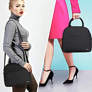 Naukay Large Lunch Bag Insulated Lunch Box for Women and Men, Light Durable Tote Bag with Adjustable Shoulder Strap for Office Work School Picnic Hiking Beach Fishing-(Black)