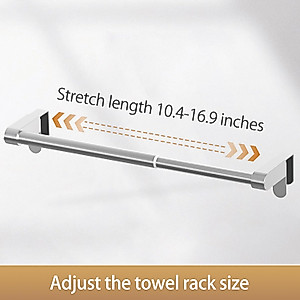 VEHHE Kitchen Towel Holder, Retractable Towel Rack, Over Door Towel Rack with Hooks Adjustable to Door Thickness, EVA Foam Pad, L10.4~16.9 X W0~1.2 X H2.4 inches (Silver)