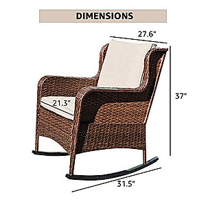 SUNSITT Outdoor Resin Wicker Rocking Chair with Olefin Cushions, Patio Yard Furniture Club Rocker Chair, Brown Wicker & Beige Cushions