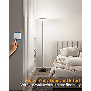 LEPOWER Bright Floor Lamp, Torchiere LED Standing Lamp with Wall Switch and Remote Control, 50 Lighting Effects Modern Pole Lamp, Tall Floor Lamps for Living Room, Bedroom, Office, Dorm, Corner