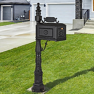 Heavy Duty Mailbox Classic Decorative Cast Aluminum Mail Box Postal Vertical Pedestal (Black)