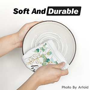 Artoid Mode Eucalyptus Get Cozy Stay Awhile Kitchen Towels, 18 x 26 Inch Holiday Spring Summer Wedding Daily Fingertip Towel Tea Bar Hand Drying Cloth Kitchen Bathroom Gift Set of 2