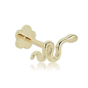 AVORA 14K Yellow Gold Snake Cartilage Piercing Flat Back Earring Body Jewelry (18 Gauge)