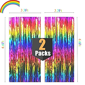 2 Packs Rainbow Backdrop Neon Metallic Tinsel Foil Fringe Curtain Photo Booth Props for Birthday Gay Pride Day Bachelorette Wedding Engagement Bridal Shower Baby Shower Disco Party Decorations