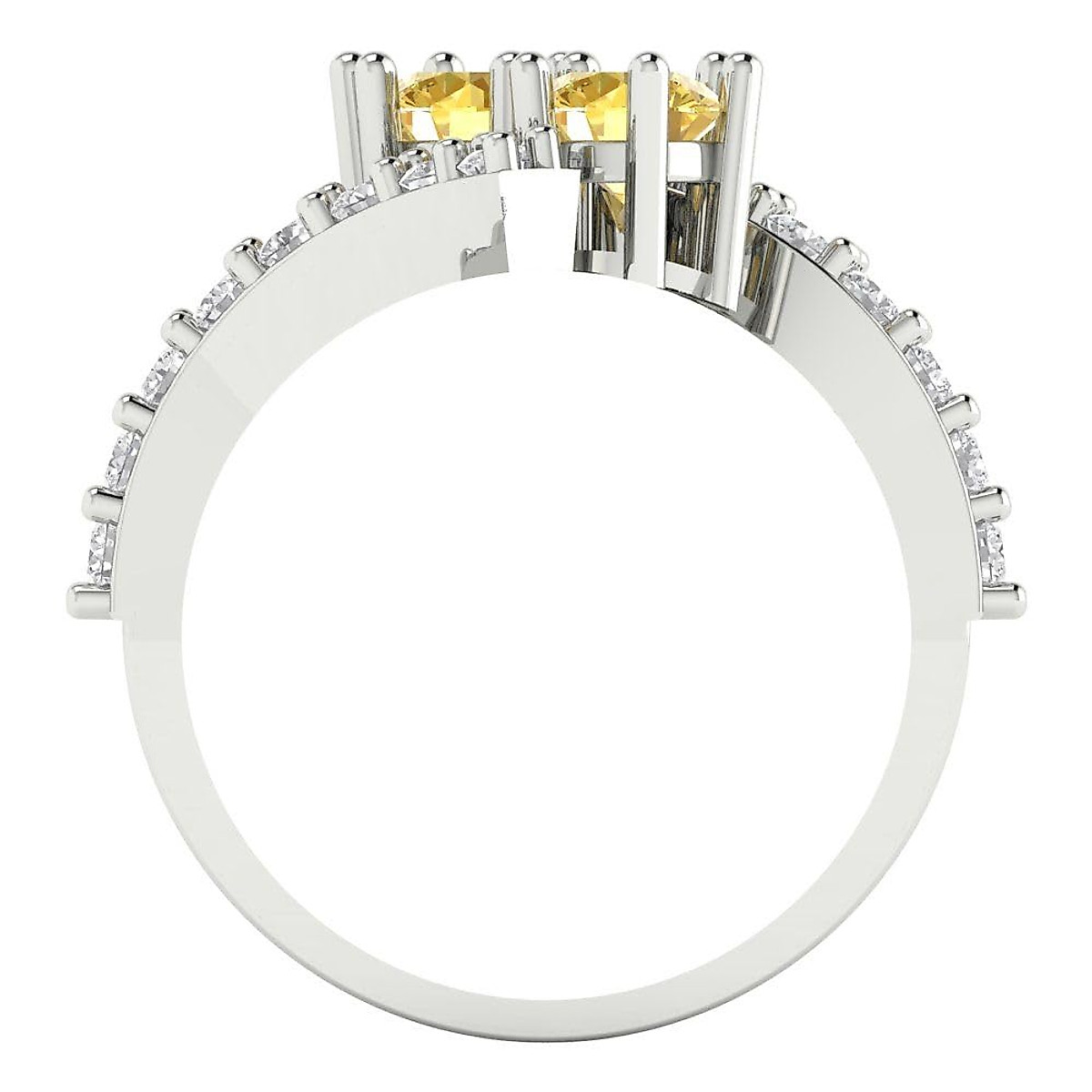 Clara Pucci 1.95ct Round Cut 2 stone love Solitaire Natural Orange Citrine designer Modern Statement accent Ring Solid 14k White Gold