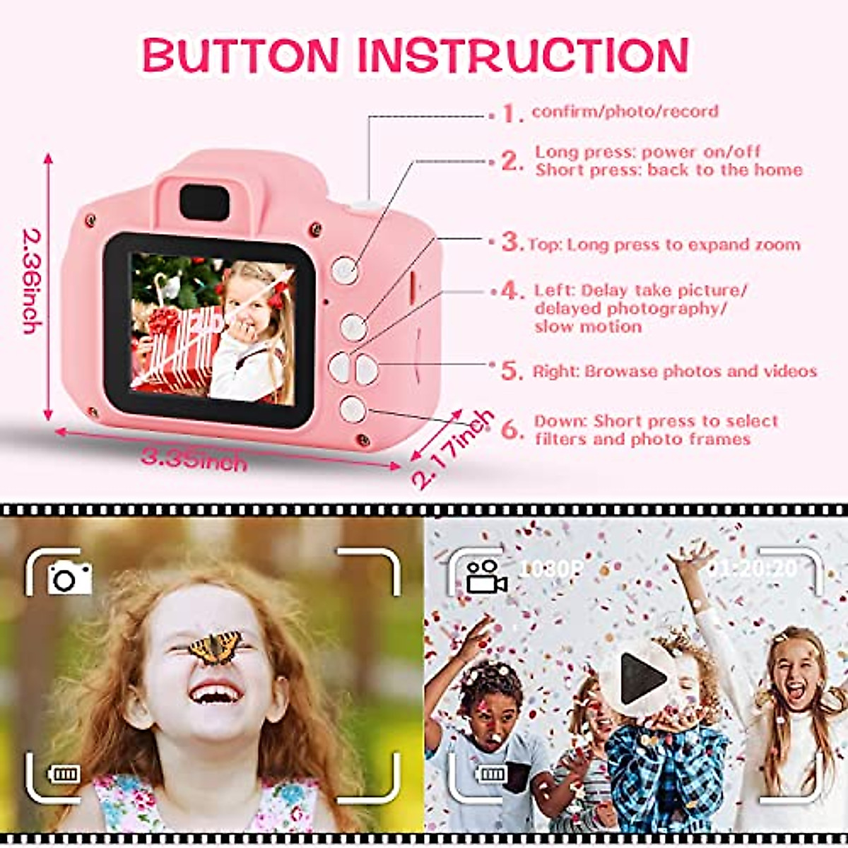 Kids Camera, Toddler Camera Children Digital Camera Toys with 13MP Video Camcorder 32GB SD Card and Camera Case for 3–10 Year Old Boys and Girls Pink