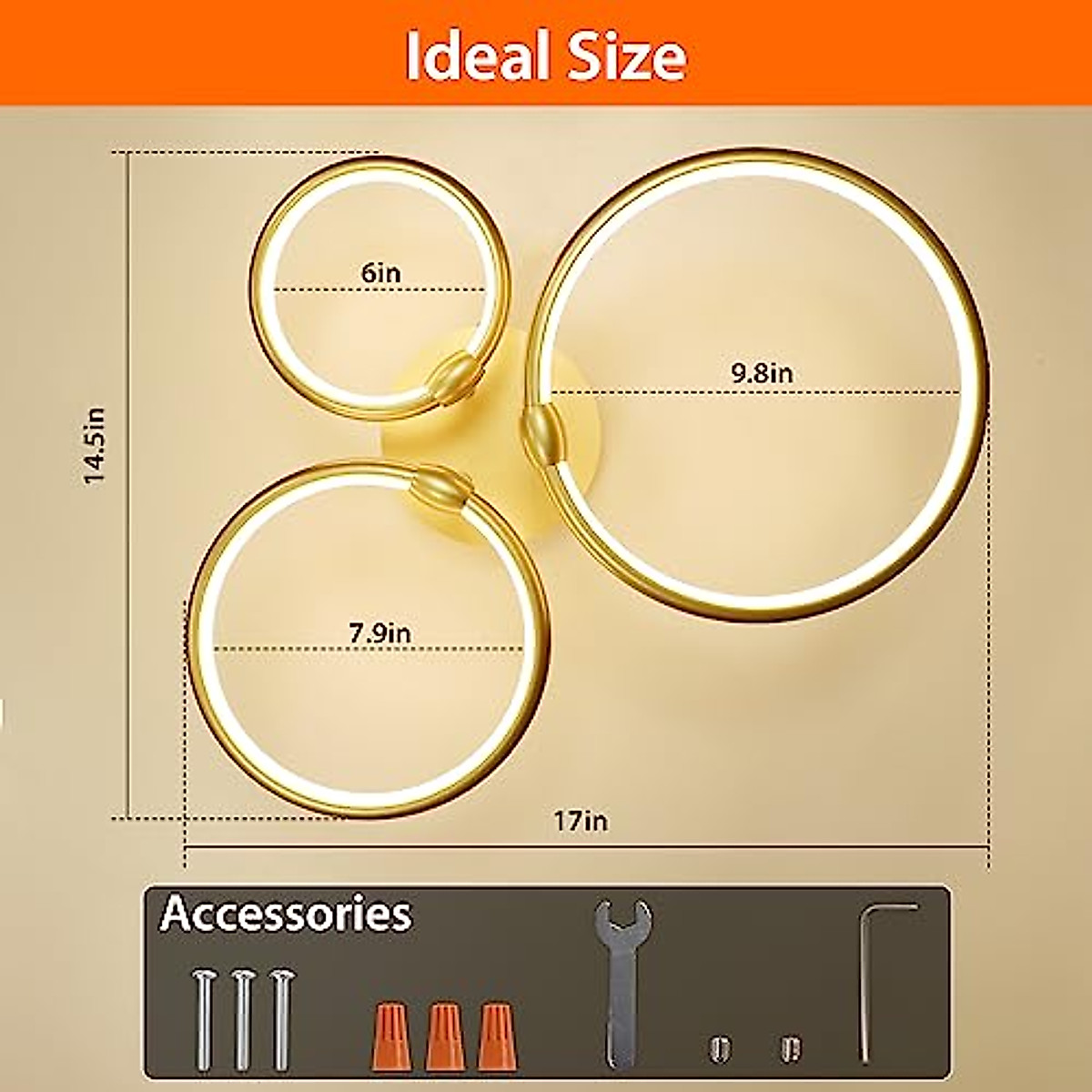 Cresmar 25W LED Ceiling Light with Remote Stepless Dimmable 3000-6000K，Modern Flush Mount Ceiling Lighting Fixture Memory Function 3 Rings Round Chandelier Ceiling Lamp for Bedroom, Living Room…