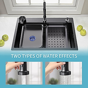 29.5 x 18 inch Kitchen Sink, Single Bowl Stainless Steel Sink Multifunctional Drop In Sink with Pull-Down Faucet and Multiple Accessories (Black Grey, 29.5 * 18)