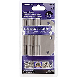 Hardware Essentials 854321 Round Corner Squeak-Proof Door Hinges, 3-1/2 inch, 3-1/2", Satin Nickel, 3 Pieces