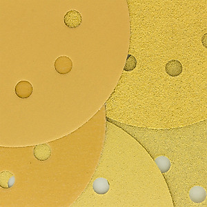 Dura-Gold Premium - Variety Pack - 5" Gold Sanding Discs - 8-Hole Dustless Hook and Loop - 10 Each of Grit (60, 80, 120, 220, 320) - Box of 50 Sandpaper Finishing Discs for Woodworking or Automotive