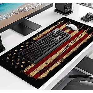 Large Extended Gaming Mouse Pad with Stitched Edges, Non-Slip Waterproof Rubber Base Mouse Pad for Office, Computer, Keyboard, Laptop and Home Desk Pad 35.4 x 15.7 x 0.12 Inch (American Antique Flag)