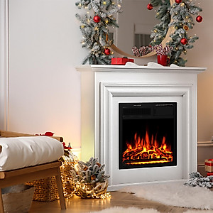 Havato Electric Fireplace Heater Wooden Surround Firebox?Remote Control, Adjustable LED Flame, 750W/1500W Free Standing Fireplace?White?