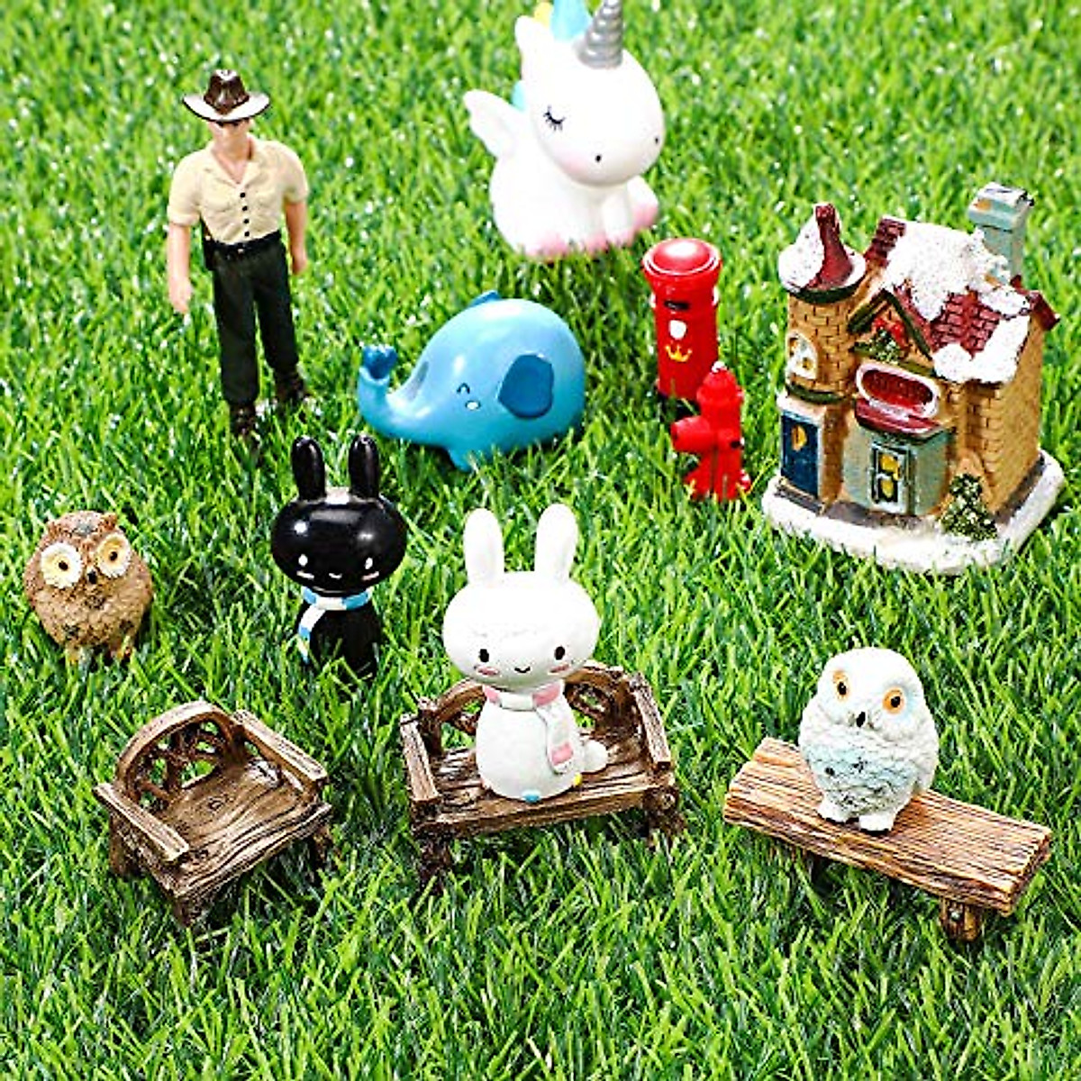 9 Pieces Miniature Table and Chairs Set Fairy Garden Furniture Ornaments Mini Decorative Resin Floral Table Chair Micro Landscape Decoration for Landscape Garden Decoration Accessories Supplies