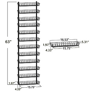 SWOMMOLY Adjustable Wall Mount Spice Rack Organizer, 12-Tier Dual-use (Multi-use) Hanging Spice Shelf Storage for Kitchen Pantry Cabinet Door, Seasoning Holder Organizer, Black