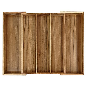 EcoFives Bamboo Silverware Organizer, Expandable Kitchen Drawer Organizer for Cutlery, Wooden Utensil Holder, Multi-Function Drawer Storage, 5-7 Compartments