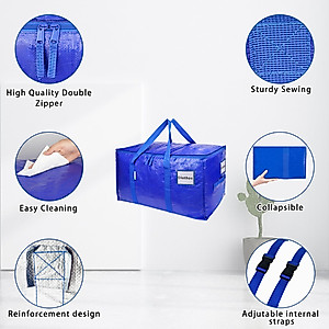 CHOICENOW Extra Large Moving Bags for Clothes,Heavy-Duty Storage Tote with Zippers and Handles(24Gallon),for College Dorms and Space Saving Moving Storage (Blue, 2 Pack)