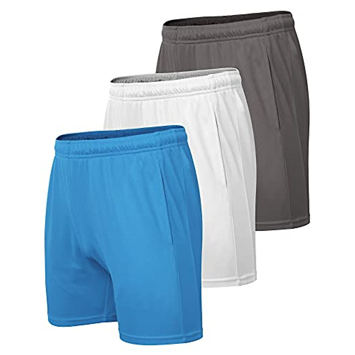 COOFANDY Men's 3 Pack Gym Workout Shorts Mesh Weightlifting Squatting Pants Training Bodybuilding Jogger with Pocket,Light Blue/White/Dark Grey,Medium