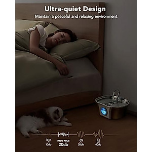 Cat Water Fountain with Water Level Window, HICC PULE 108oz/3.2L Stainless Steel Automatic Pet Water Fountain, Dishwasher Safe Dog Water Dispenser with Ultra-Quiet Pump, Multi-Filtration System