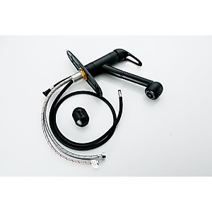 Derengge Matte Black Kitchen Sink Faucet 8 Inch Single Handle Pull Out Kitchen Faucet with Deck Plate, 1 Hole or 3 Hole Installation,083-MT