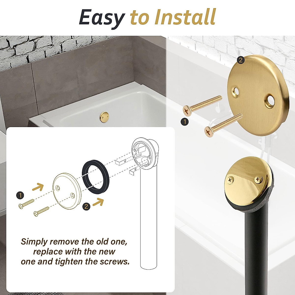 RP31556CZ Overflow Plate and Screws Drain Kit Replacement for Delta Tub, Champagne Bronze Color