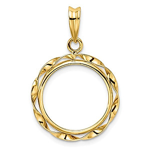 Roy Rose Jewelry Gold Coin Pendant Mounting - 16.5mm Coin Size - Hand Twisted Ribbon Design Frame - 14K Yellow Gold - Prong Set with Bail