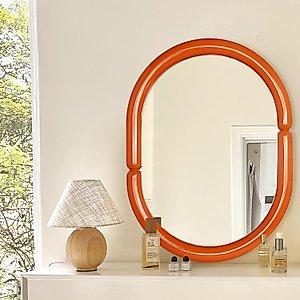 H-A Oval Solid Wood Vanity Mirror Bagel Shaped Wall Mounted Mirror High-end for Bedroom Bathroom Wall Decor