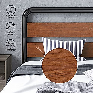 SHA CERLIN King Size Platform Bed Frame with Wooden Headboard and Footboard, Heavy Duty Metal Bed Frame with 10" Under-Bed Storage, Noise-Free, No Box Spring Needed, Walnut