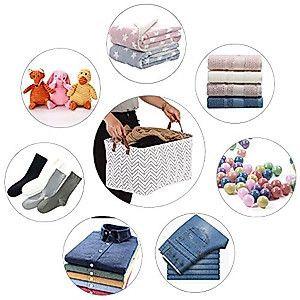 Sea Team Modern Arrowhead Pattern Canvas Fabric Storage Basket Collapsible Geometric Design Storage Bin with Drawstring Cover and PU Leather Handles, 16.5 by 11.8 inches, Waterproof Inner, Grey