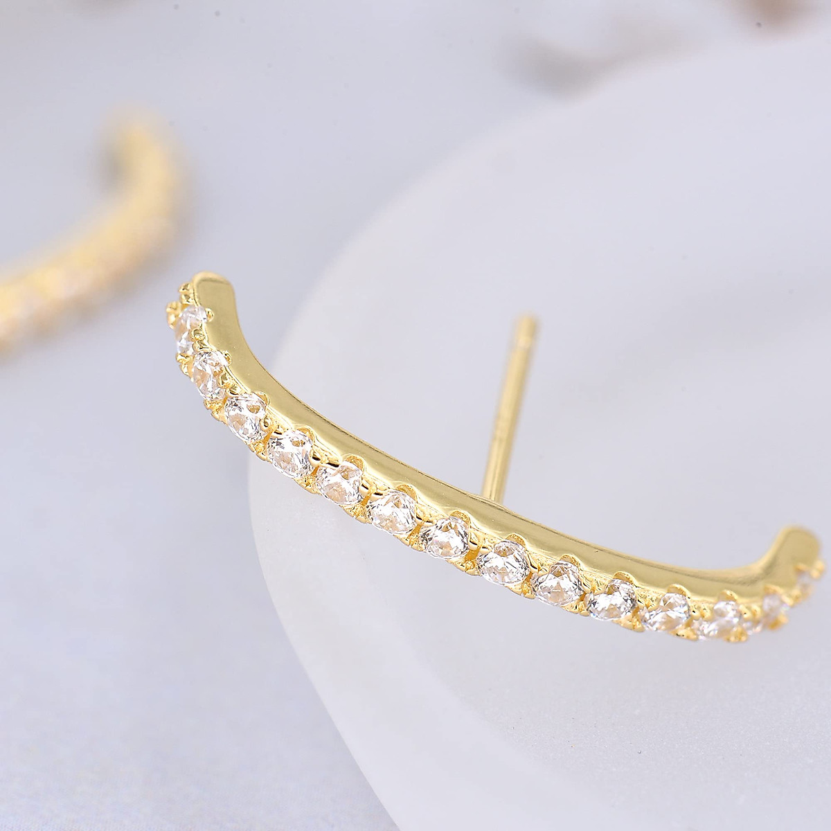 18K Gold Plated Sterling Silver Paved Gemstone Curved Bar Ear Cuffs Suspender Earrings CZ Huggie Earrings