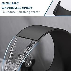 AZOS Waterfall Roman Tub Filler Faucet Deck Mount Widespread Bathroom Bathtub Faucet 5 Hole 3 Handles Black Waterfall Tub Filler Faucet Bathtub Faucet
