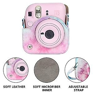 wogozan Protective Case for Fujifilm Instax Mini 12 Instant Camera - Premium Leather Bag Cover with Mini Photo Album and Removable & Adjustable Strap (Blue Pink Watercolor)