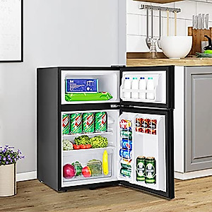 KOTEK Mini Fridge with Freezer, 3.2 Cu.Ft Compact Refrigerator with Reversible 2 Doors, 7 Level Adjustable Thermostat & Removable Shelves, Small Refrigerator for Bedroom/Office/Dorm/Apartment (Black)