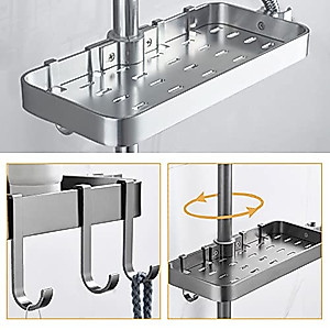 Aluminium Shower Shelf for Shower Rail Shower Caddy Shelves No Drilling Shower Rack,Shower Holder with 4 Hooks Holder and Guardrail Stand for Soap Shampoo Conditioner Organizer,for 19mm - 25mm Rail