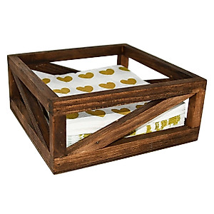 OwlGift Rustic Brown Flat Napkin Holder Solid Wood for Kitchen Table and Countertops, Christmas Napkin Holder Farmhouse Style and Décor for House, Office, Restaurant, Hotel, Café, Bar