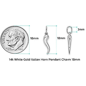 14k White Gold Cornicello Italian Horn Protection Pendant Charm TINY ( 3/4" ) - Jewelry Gifts For Women Wife Mom Gifts For Men Husband Dad