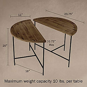 Lavish Home Half Moon Coffee Set of 2, Use Together or Separately as Side Tables, Modern Farmhouse Style, Rustic Wood Grain and Metal Legs, brown
