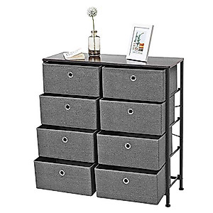 SONGMICS Dresser, Storage Unit with 8 Easy Pull Fabric Drawers, Dresser Drawer, Organizer Unit with Metal Frame, Wooden Tabletop, for Closet, Nursery, Dark Walnut and Gray ULTS24G