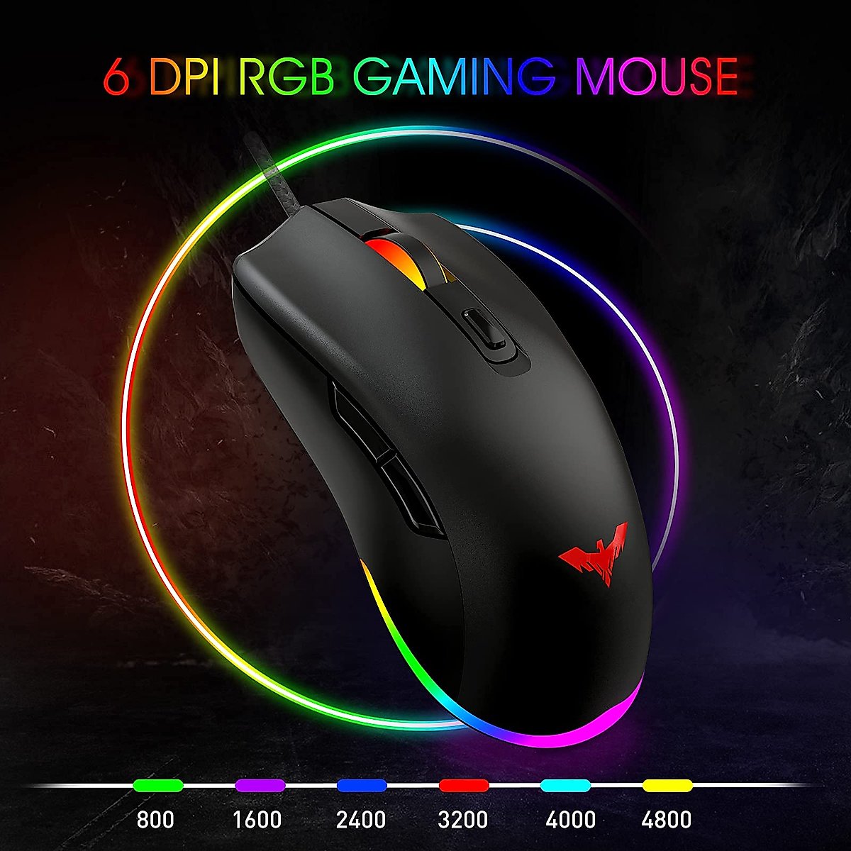 Havit 60 percent Mechanical Keyboard Mouse Combo, Wired 61 Keys Gaming LED Backlit Compact with Red Switches & 4800 DPI Programmable for Windows PC Laptop Gamers, Black (Renewed)